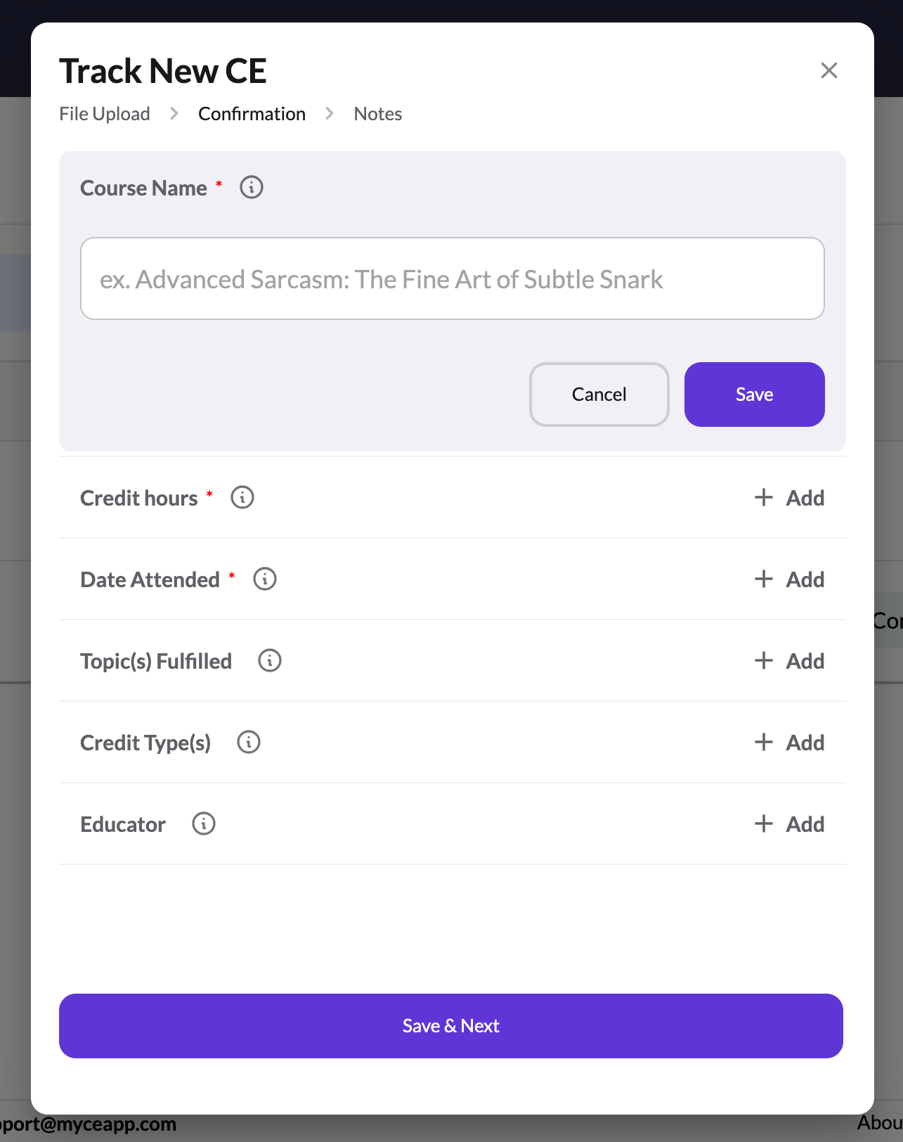 Track/Record a New Continuing Education (CE/CME) Activity - CE App Guide